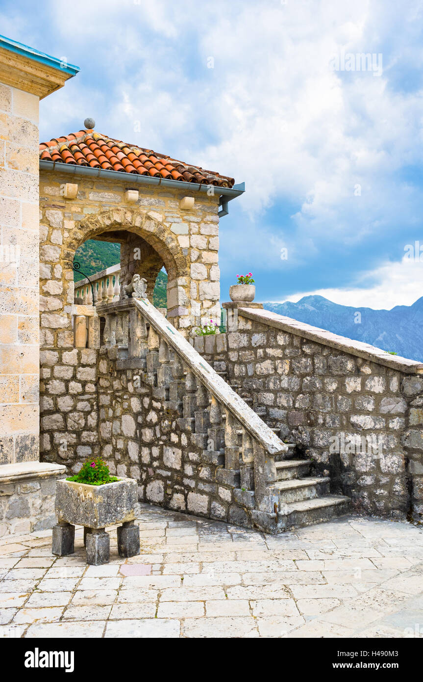The medieval alcove on the islet of Our Lady of the rocks overlooks the ...