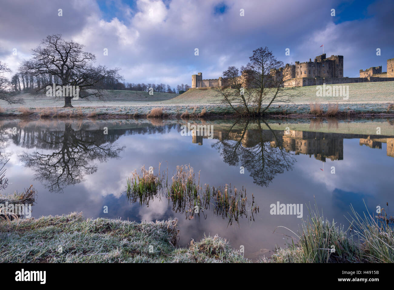 Cold and frosty conditions at Alnwick Castle in Northumberland, England ...