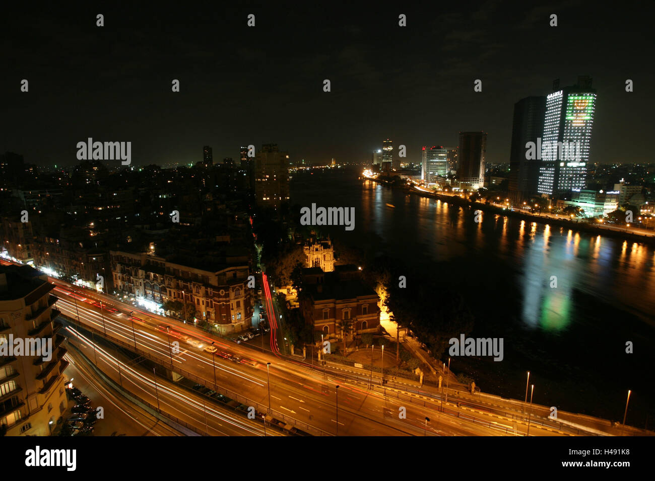 Egypt, Cairo, city centre, the Nile, streets, bridge, evening Stock ...