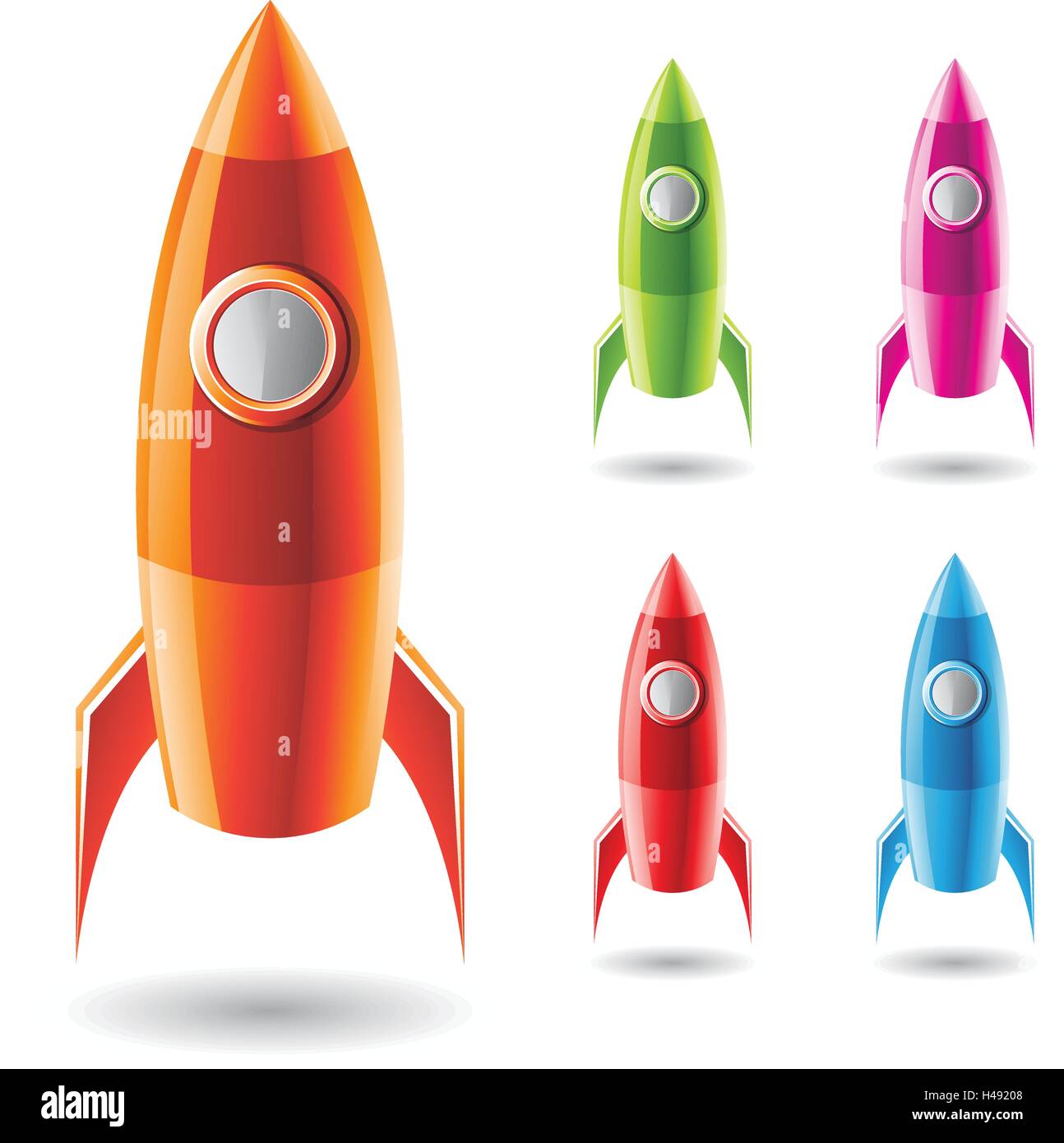 Vector Illustration of Colorful Rockets isolated on a White Background ...