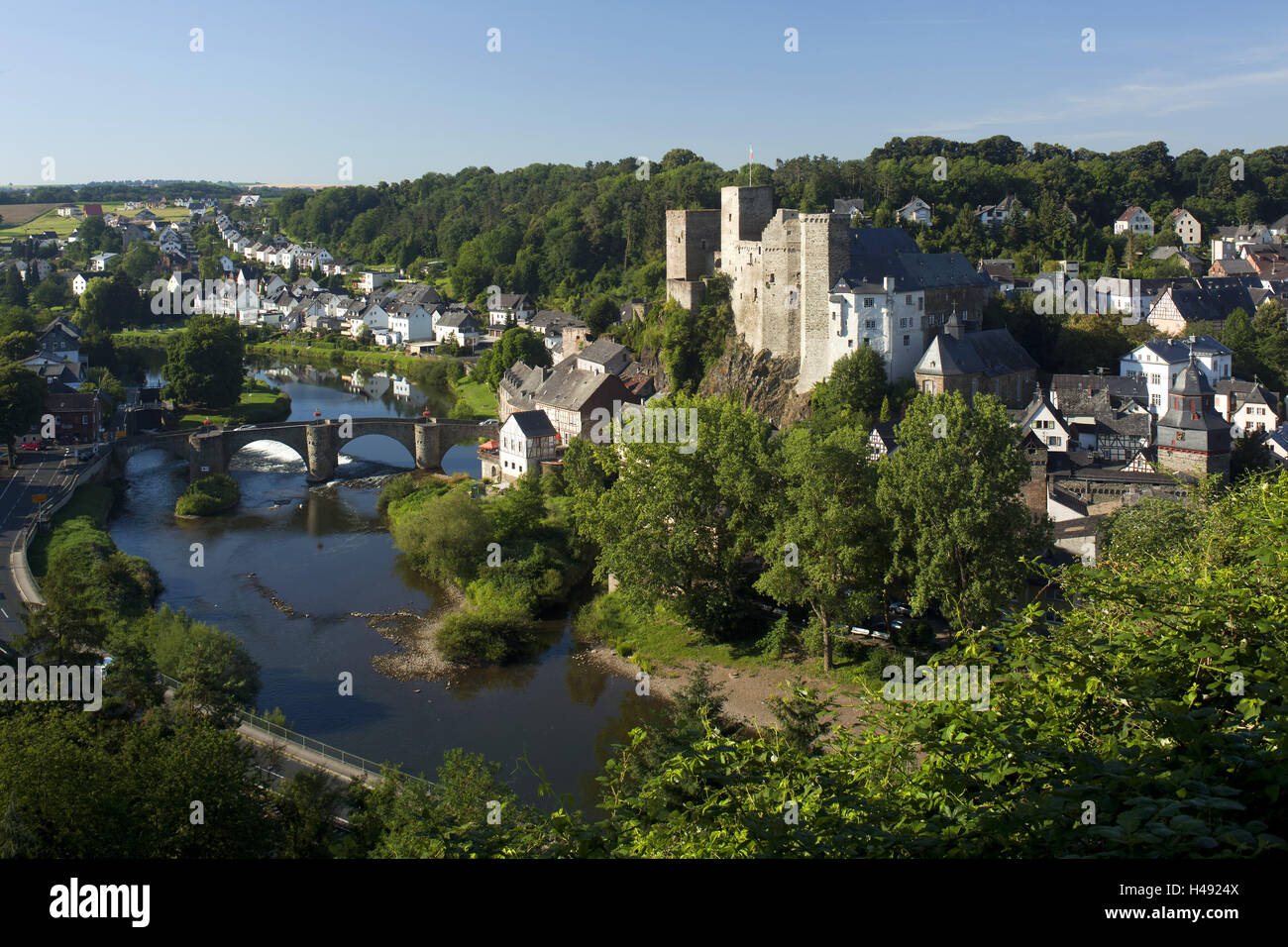 Germany, Hessen, castle Weil, town overview, town tower, lock, building ...