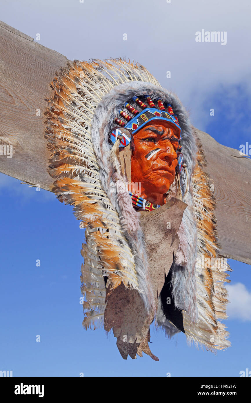 Indian's mask, look, simulation, feather jewellery, springboard Stock ...