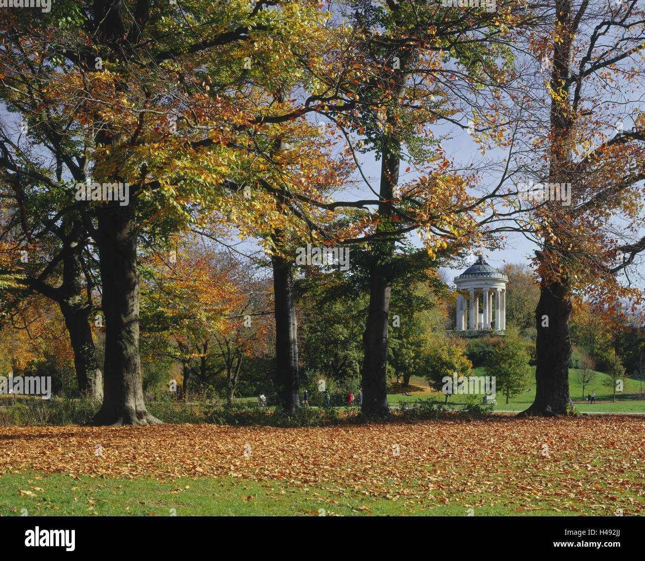 Germany, Bavaria, Munich, English garden, Monopteros, autumn, Upper ...