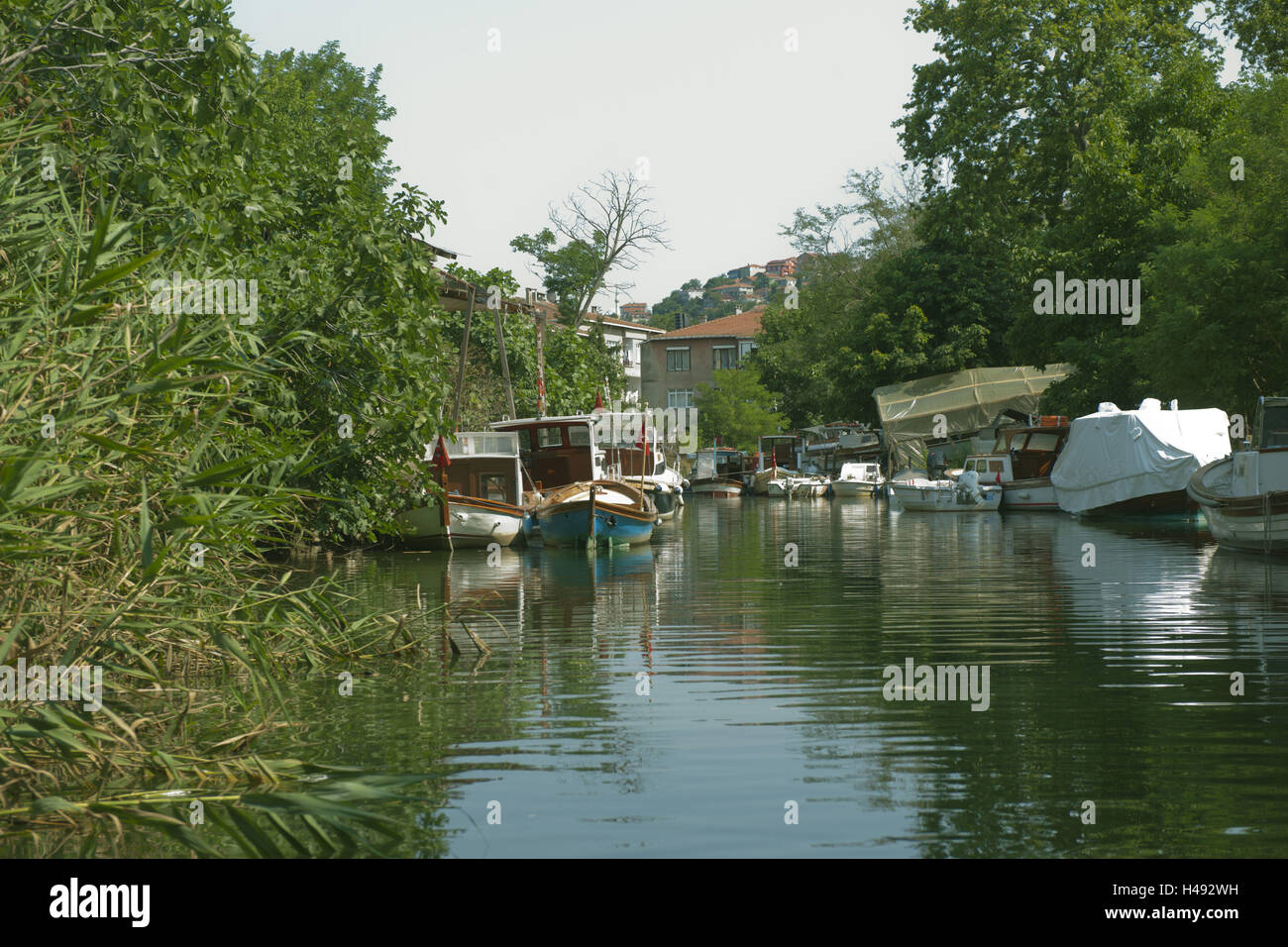 Turkey, Istanbul, Beykoz, channel Göksu Deresi with Anadolu Hisari ...