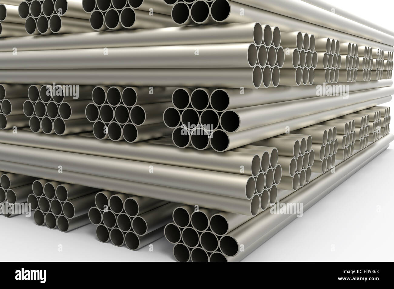Stack of iron tubes on white, 3d rendering Stock Photo - Alamy