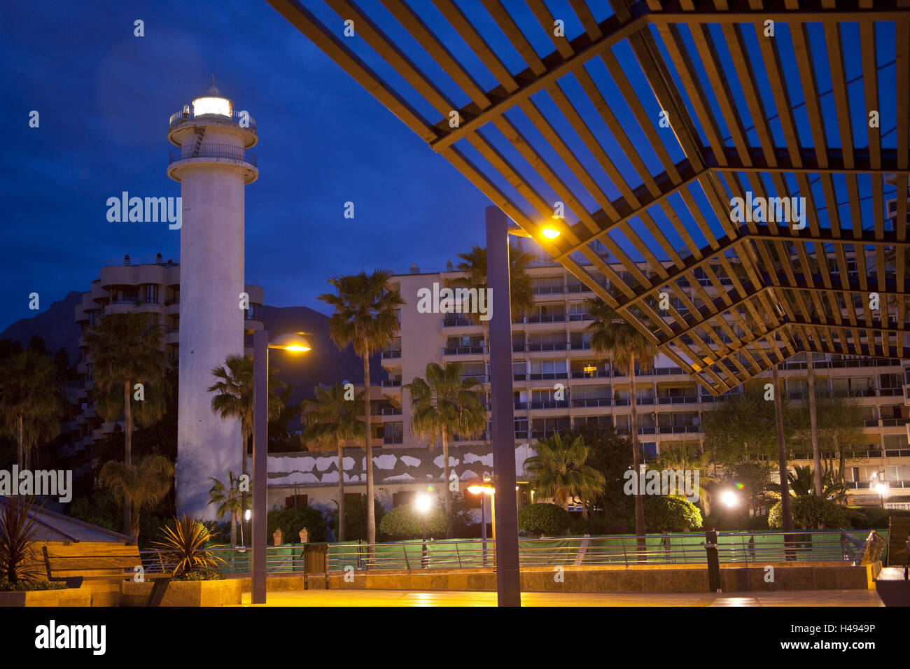 Lighthouse at night, Marbella, Spain, Europe Stock Photo - Alamy