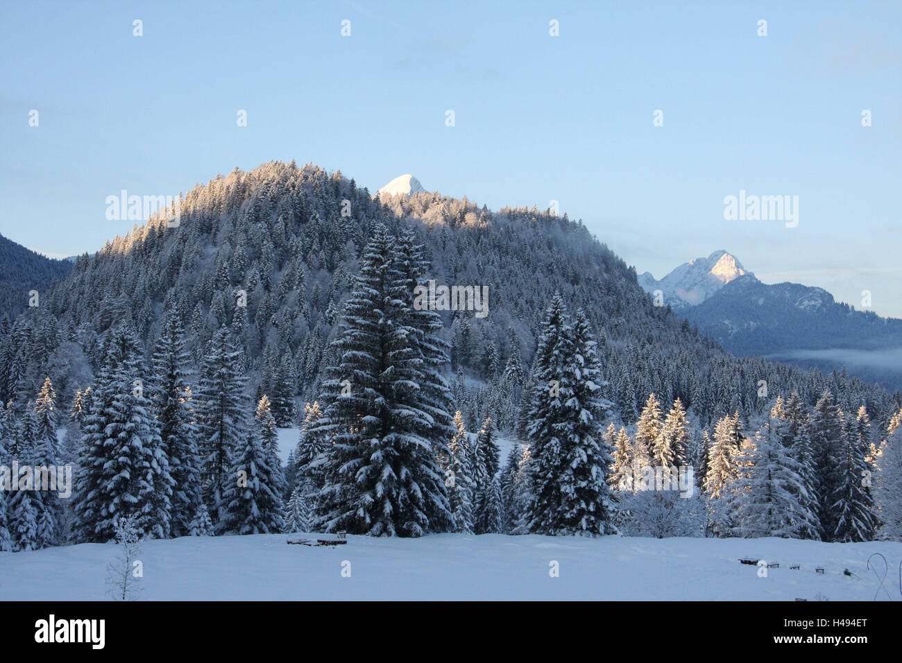 Germany, Upper Bavaria, Elmau, mountain landscape, morning mood, winter ...