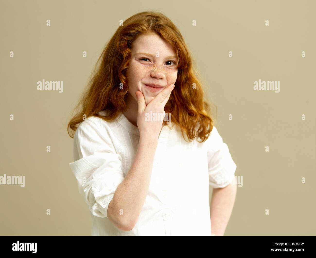 Girls, red-haired, gesture, thoughtfully, portrait, child, long-haired ...