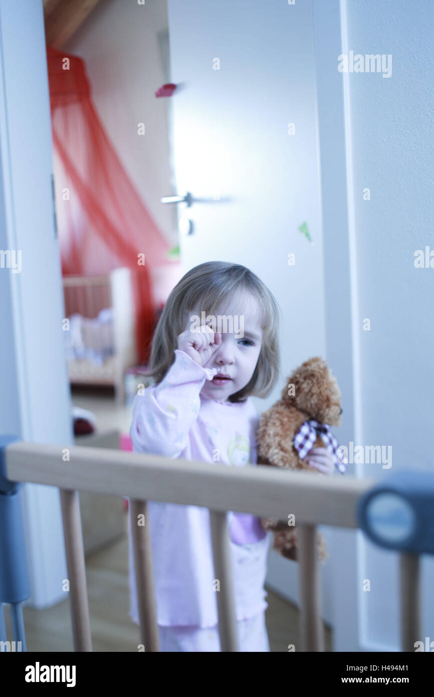Child, girl, sleepwalking, 4-6 years, alone, lonely, hall, door, openly ...