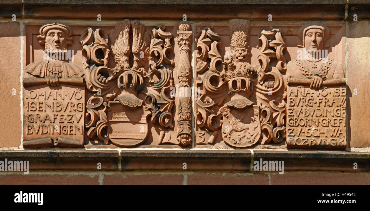 Germany, Hessen, Büdingen, lock, coat arms, castle coat arms, castle ...