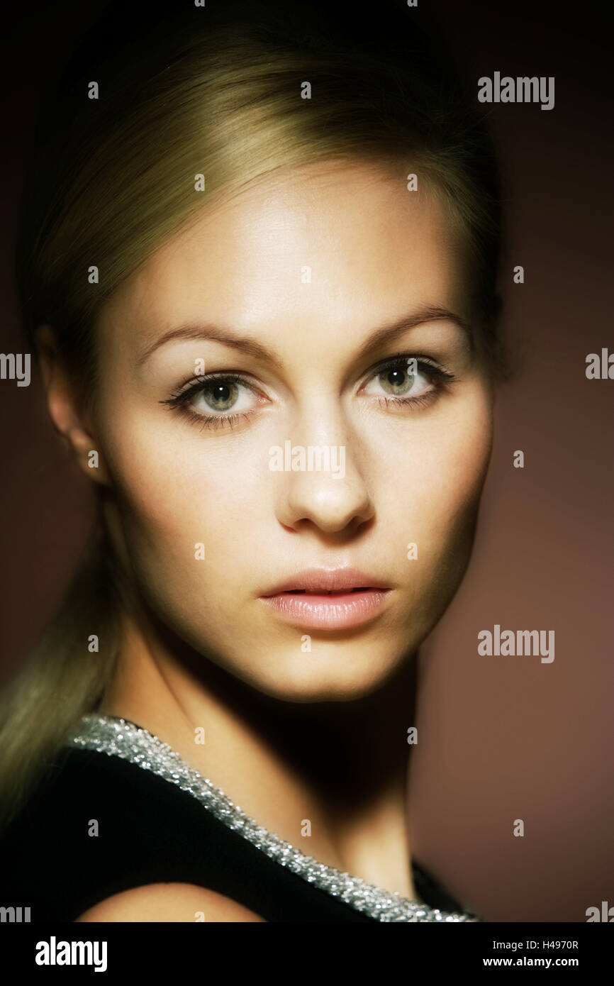 Woman, young, blond, serious, Portrait, people, woman portrait, long ...