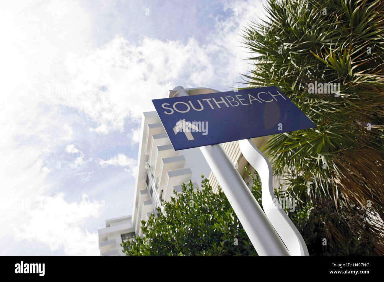 Signpost in the direction of South Beach, Collins avenue, Miami South ...