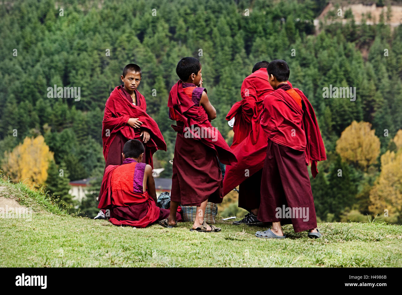 Kingdom of Bhutan, young monks Stock Photo - Alamy