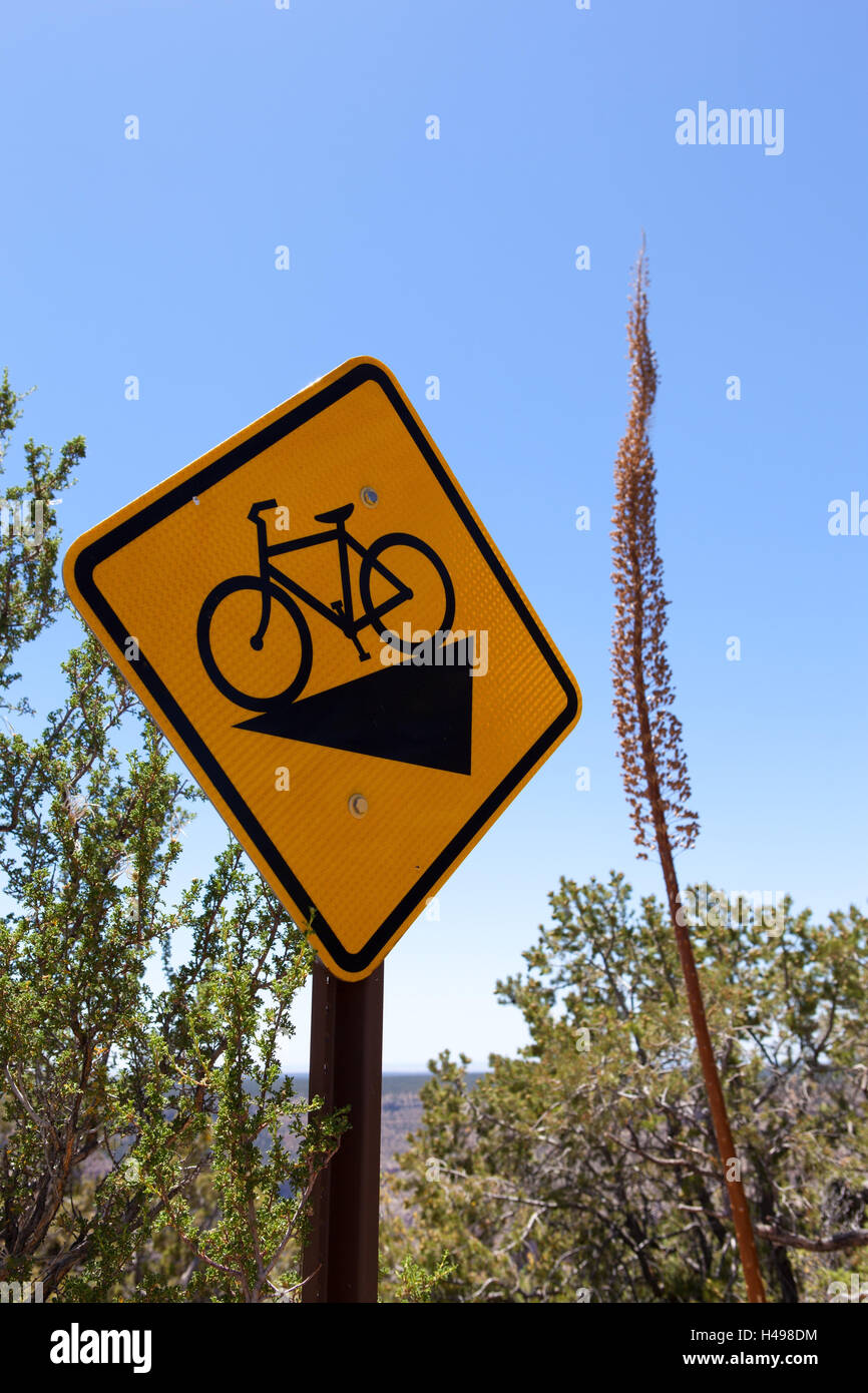 USA, Grand canyon Nationwide park, sign Cycle track with slope Stock ...