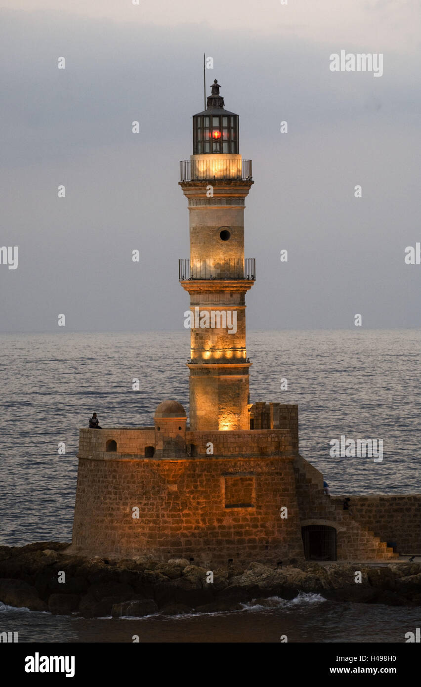 Greece, Crete, Canea, lighthouse in the Venetian harbour Stock Photo ...