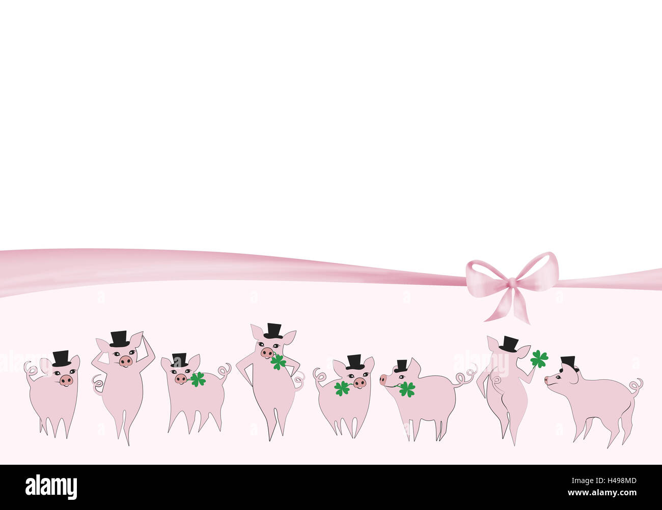 Little lucky pigs, pink, cloverleaves, symbol, New Year, lucky charm ...