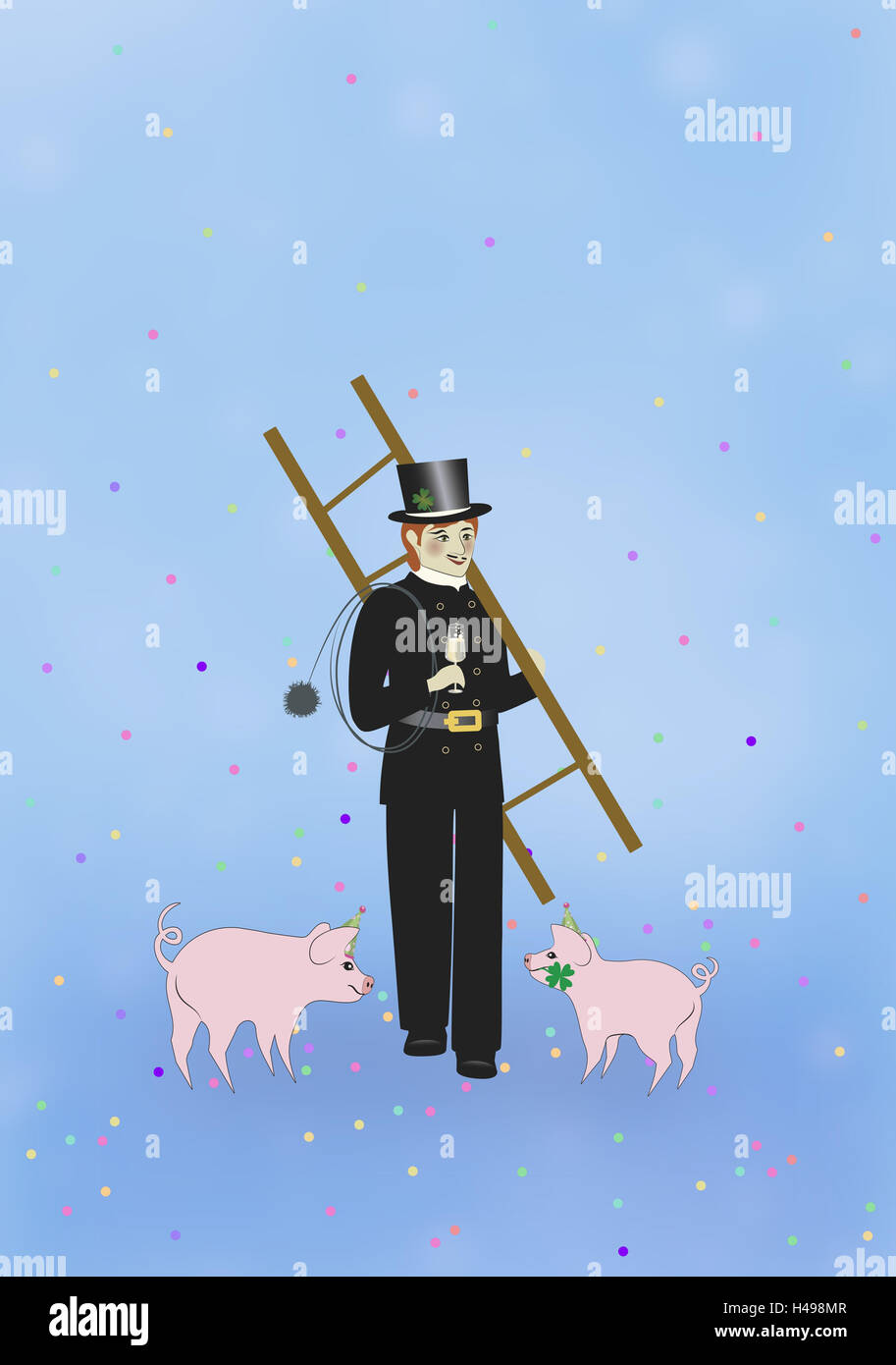 Chimney sweep, lucky pig, confetti, symbol, New Year, lucky charm ...