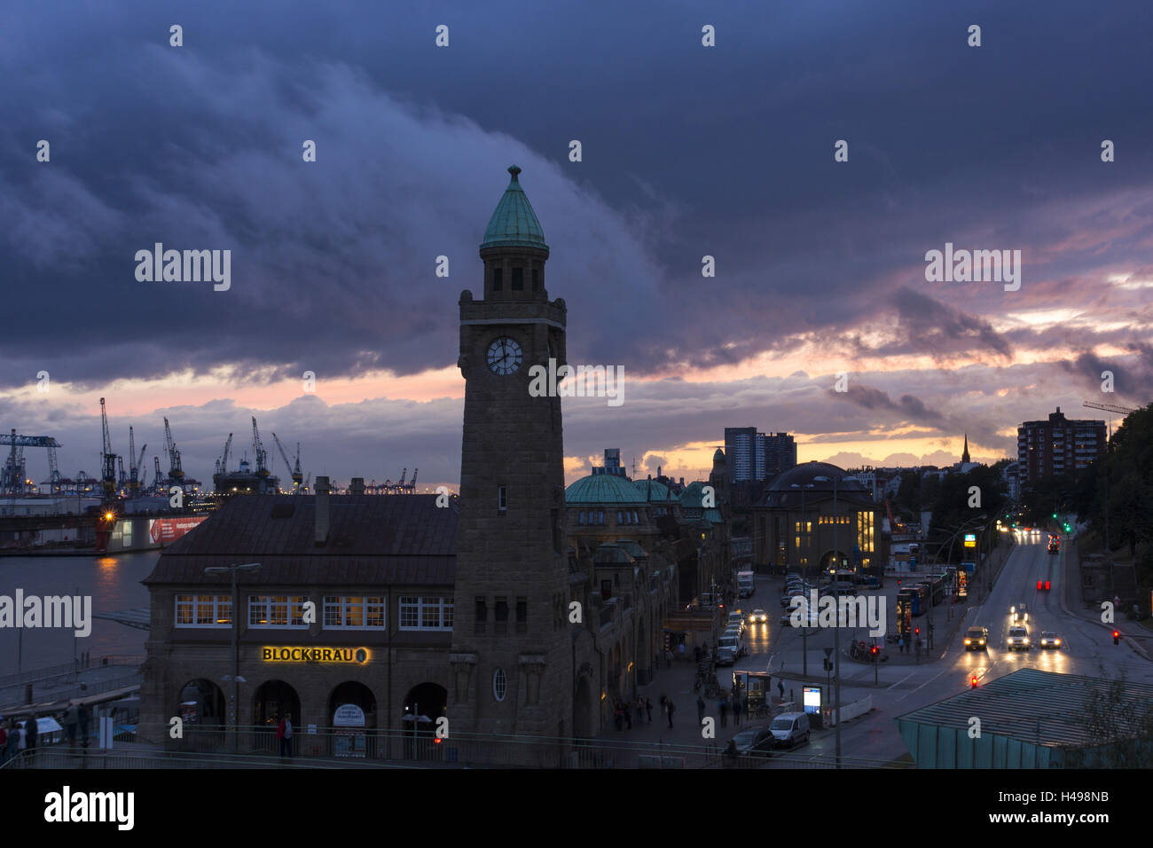 Hamburg, landing stages, dusk Stock Photo - Alamy