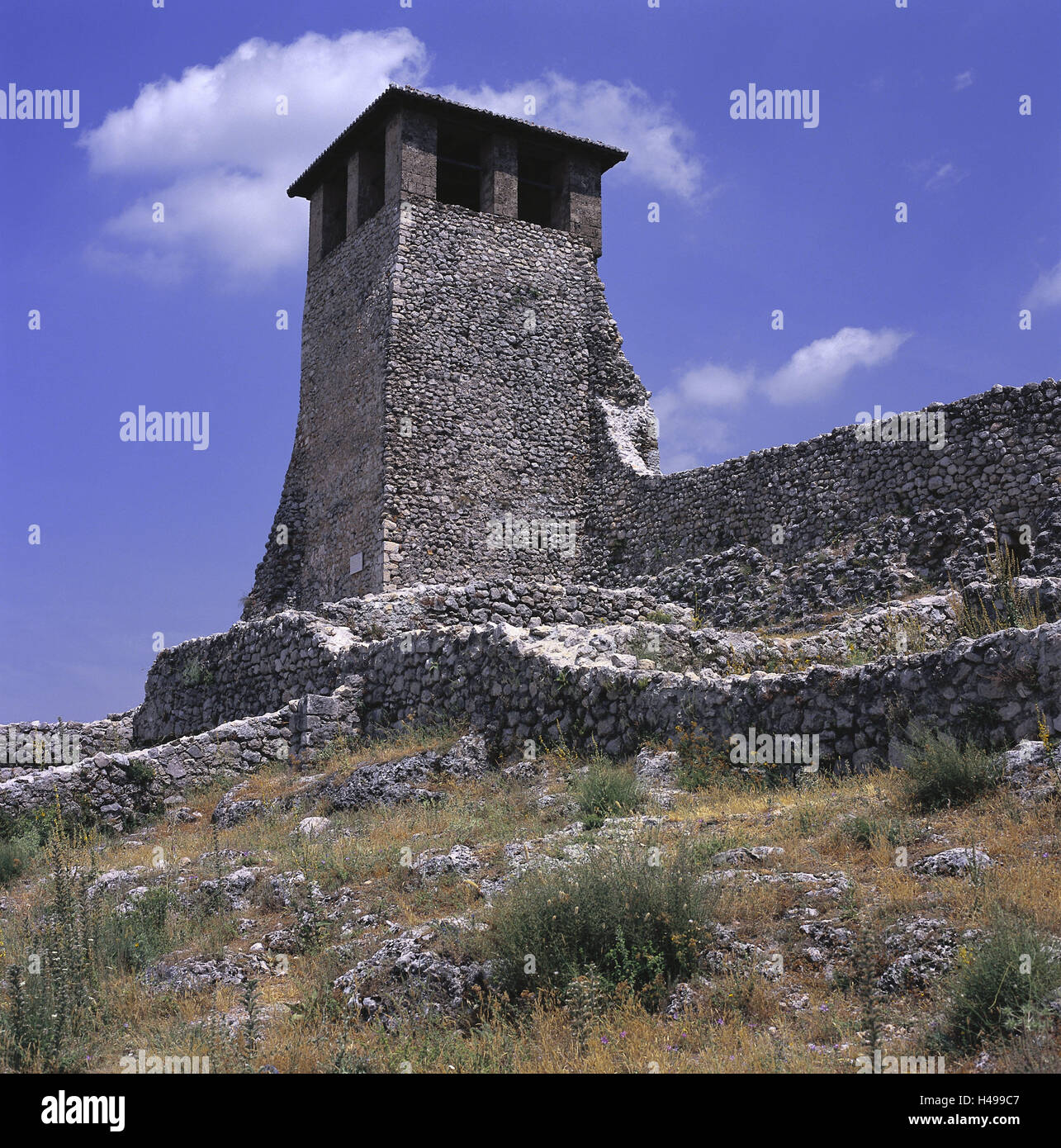 Albania, Kruje, hill, castle tower, Balkan Peninsula, mountains, castle ...
