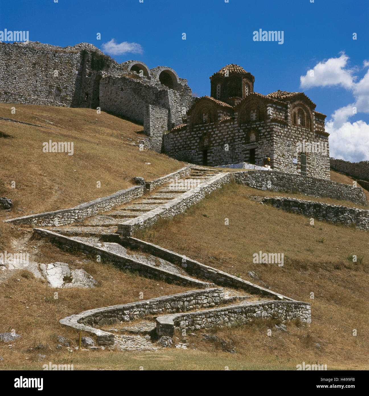 Albania, Berati, stronghold, church Kisha, Shen Triades, way, stairs ...