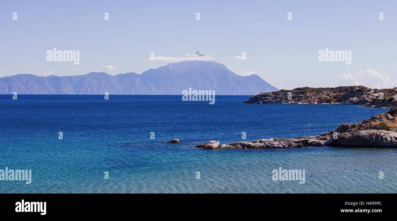 Scenic view of seascape and nature landscape of Holy Mountain Athos ...