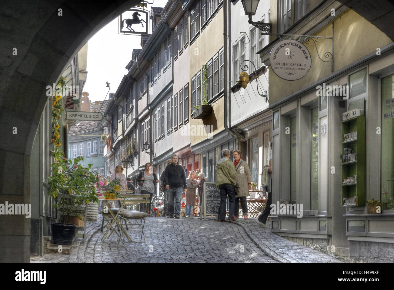 Germany, Thuringia, Erfurt, street, houses, shops, people Stock Photo ...