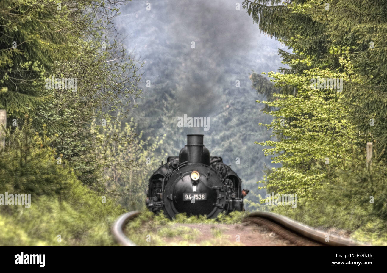 Steam locomotive, track, landscape Stock Photo - Alamy