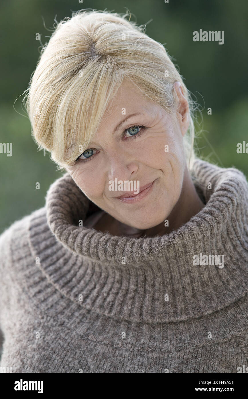 Woman, middle old person, blond, smile, portrait, model released ...