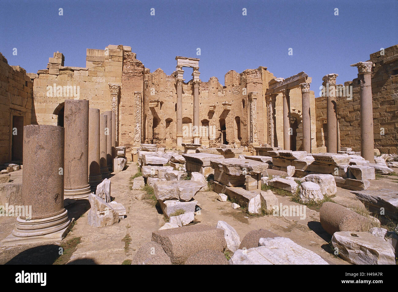 Libya, Leptis Magna, ruin town, Severische basilica, detail, North ...