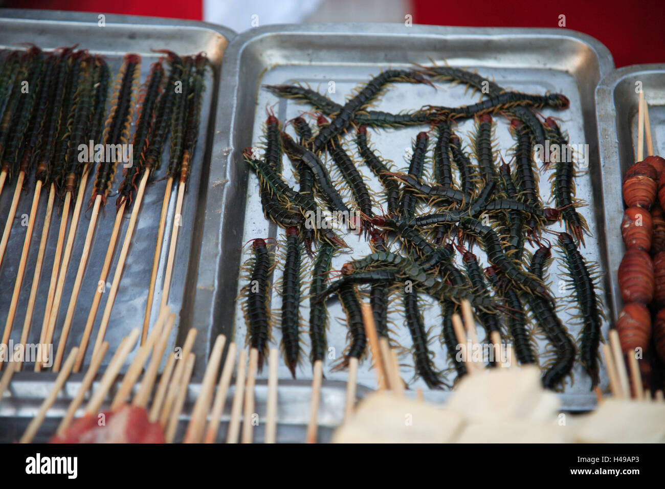 China, Peking, Wangfujing Daijie, street snack, tablet, centipedes ...
