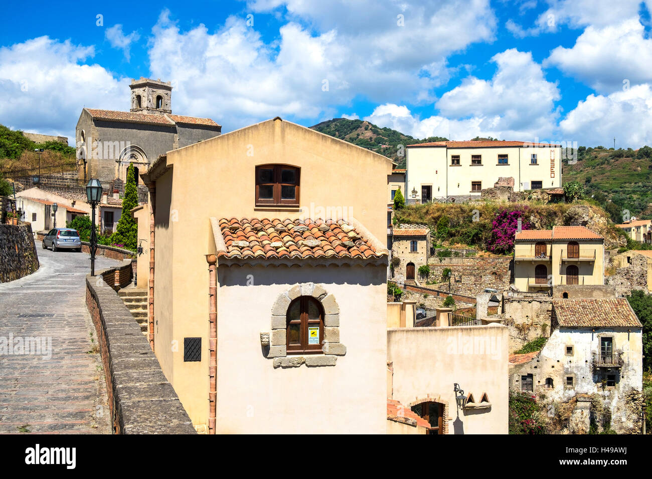 The medieval village of Savoca high in the Peloritani mountains on the ...