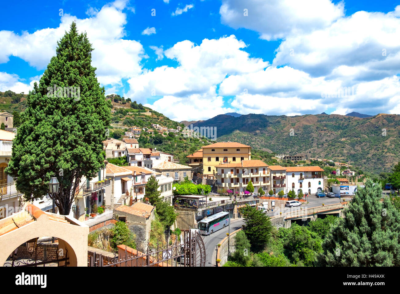 The medieval village of Savoca high in the Peloritani mountains on the ...