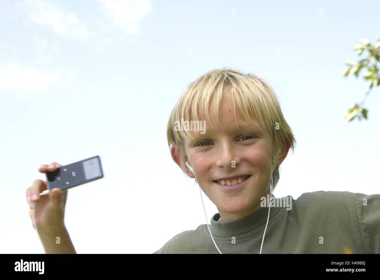 Boy, music hear, Earphones, happily Stock Photo - Alamy