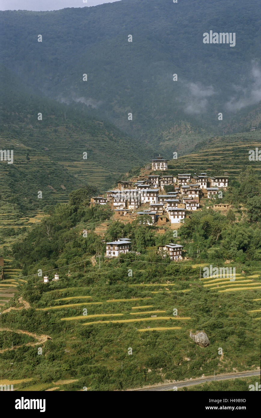 Bhutan, mountain village, travel terraces, scenery, Asia, the Himalayas ...