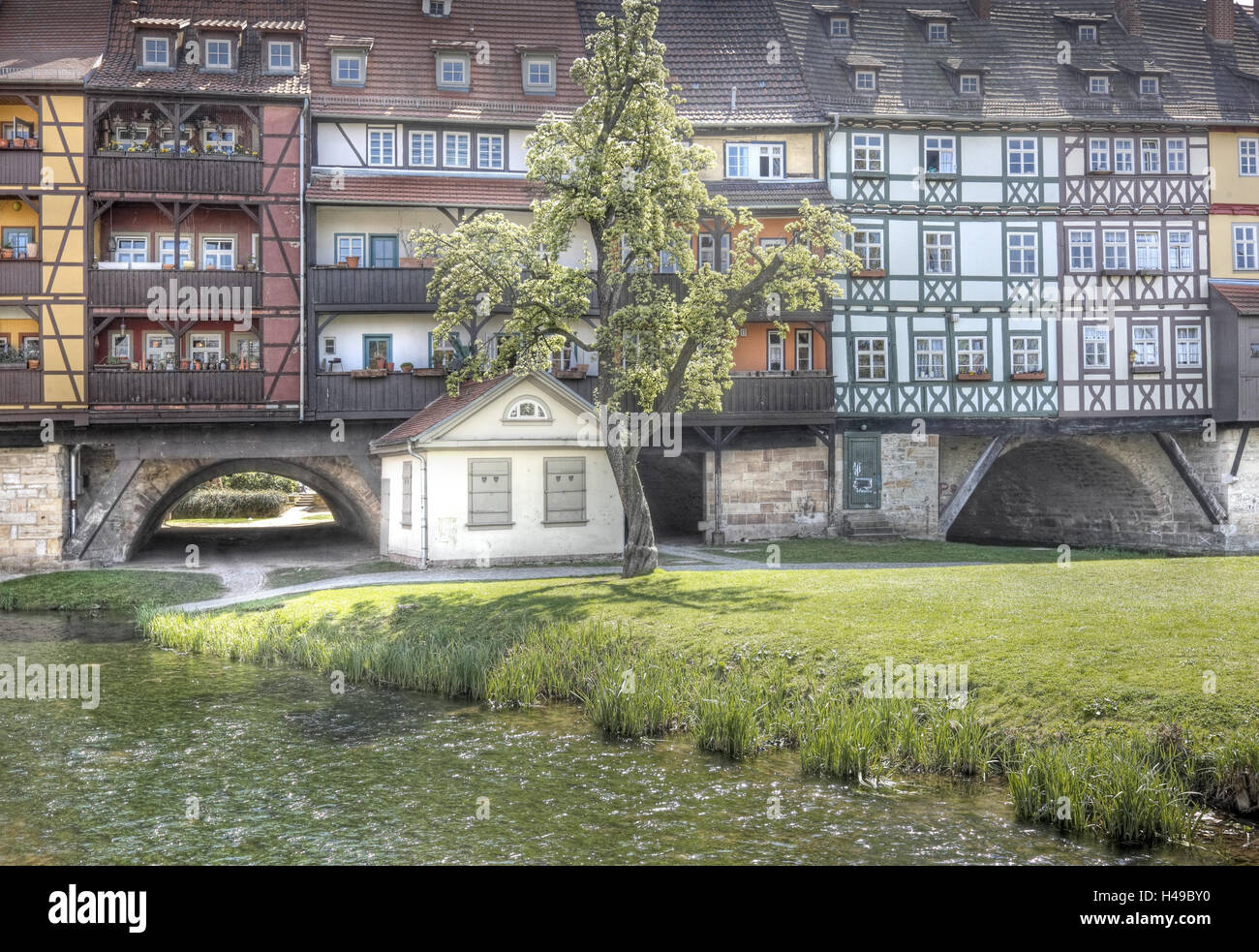 Germany, Thuringia, Erfurt, bridge, River Gera, houses Stock Photo - Alamy