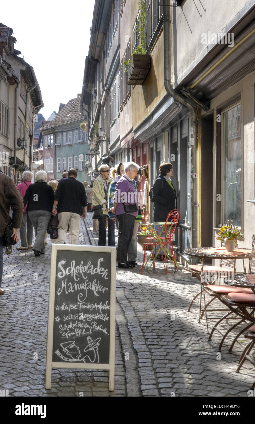 Germany, Thuringia, Erfurt, street, houses, street cafe, people Stock ...