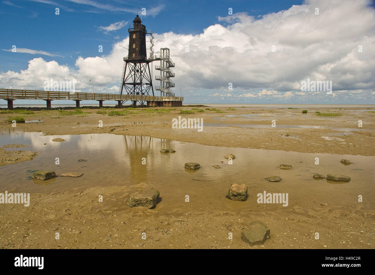 Germany, Lower Saxony, Dorum, Eversand-upper fire, mud flats, clouds ...
