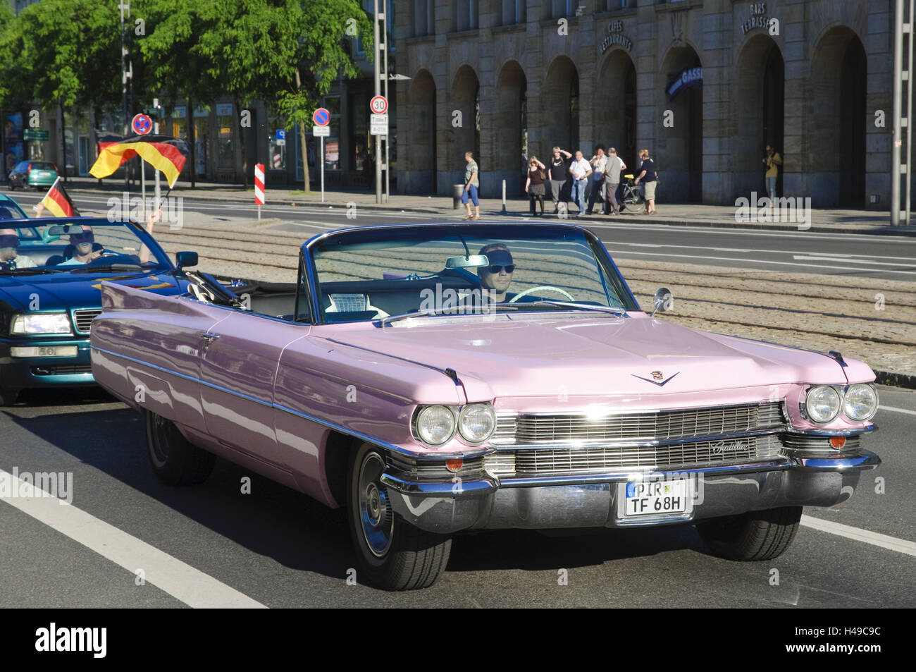 Wilsdruffer street, old-timer convertible, Dresden, Saxon, Germany ...
