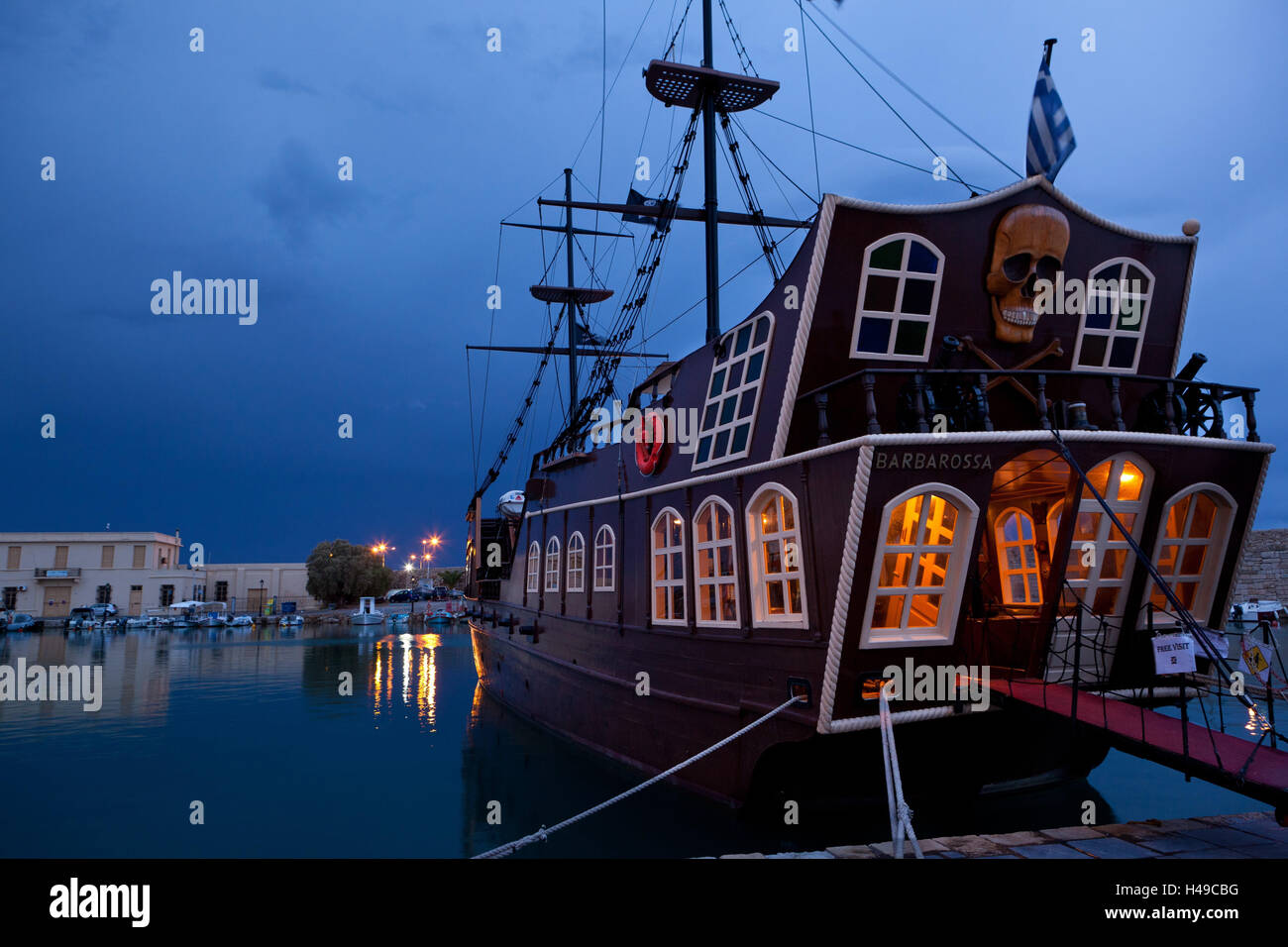 Greece, Crete, Rethimnon, Venetian harbour, pirate ship Stock Photo - Alamy
