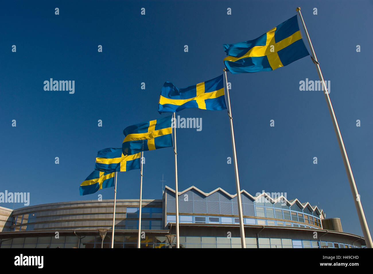 Scandinavia, Sweden, Ystad, congressional centre, flags, heavens, blue ...