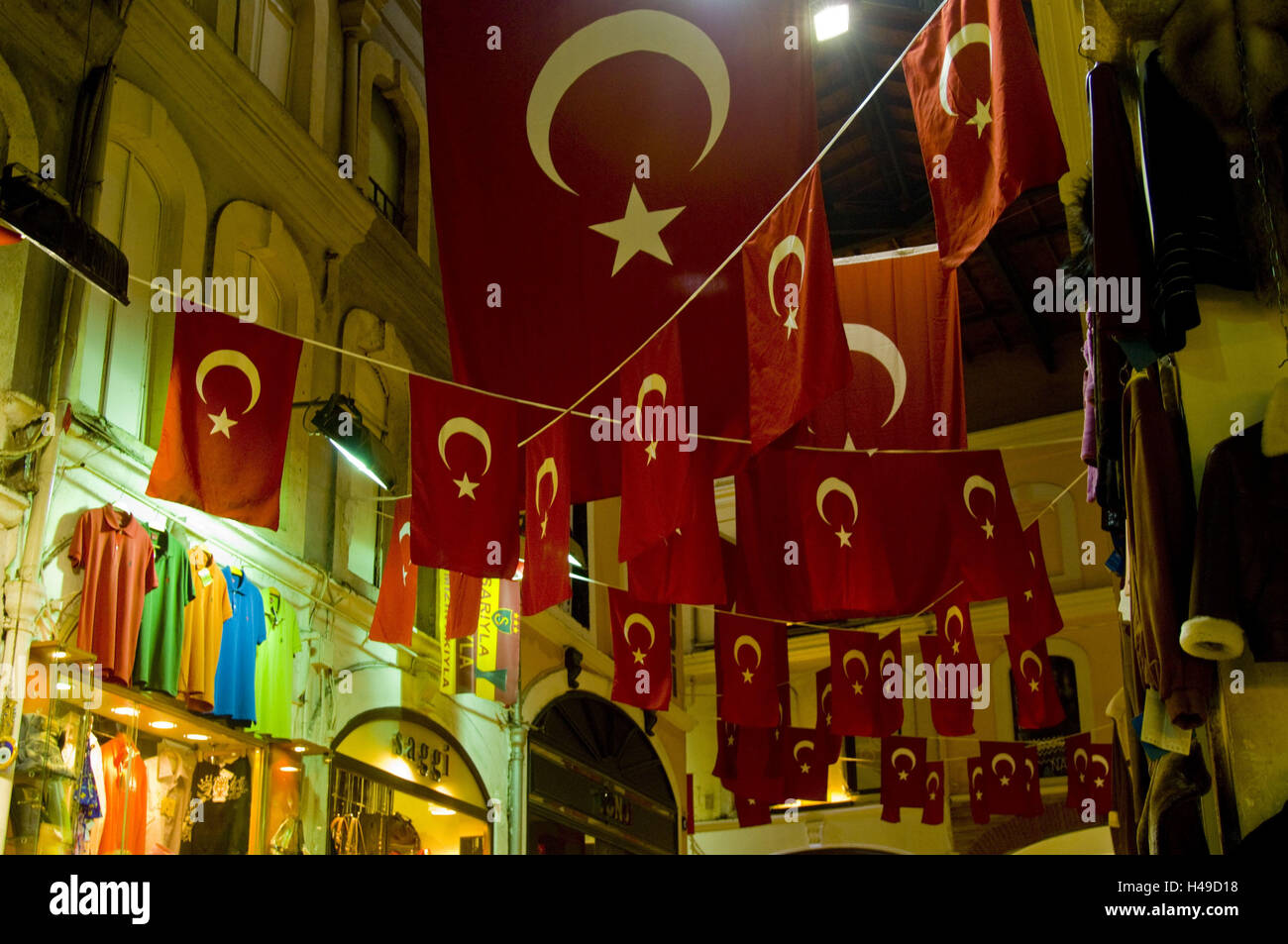 Turkey, Istanbul, Beyazit, Bazaar, Turkish flags and souvenirs Stock ...