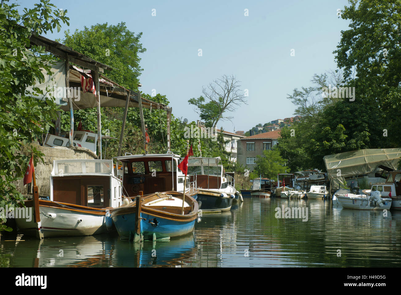 Turkey, Istanbul, Beykoz, channel Göksu Deresi with Anadolu Hisari ...