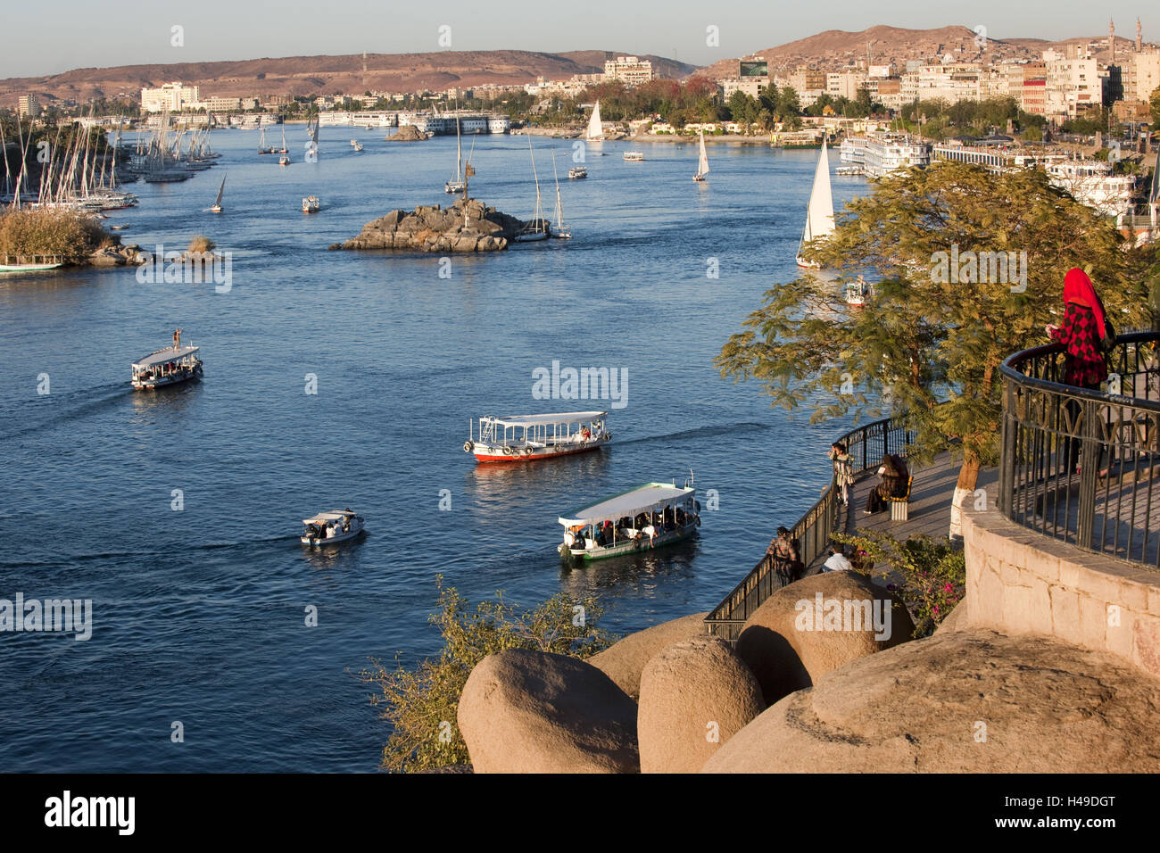 Egypt, Aswan, view from the Ferial guard on the first cataract Stock ...
