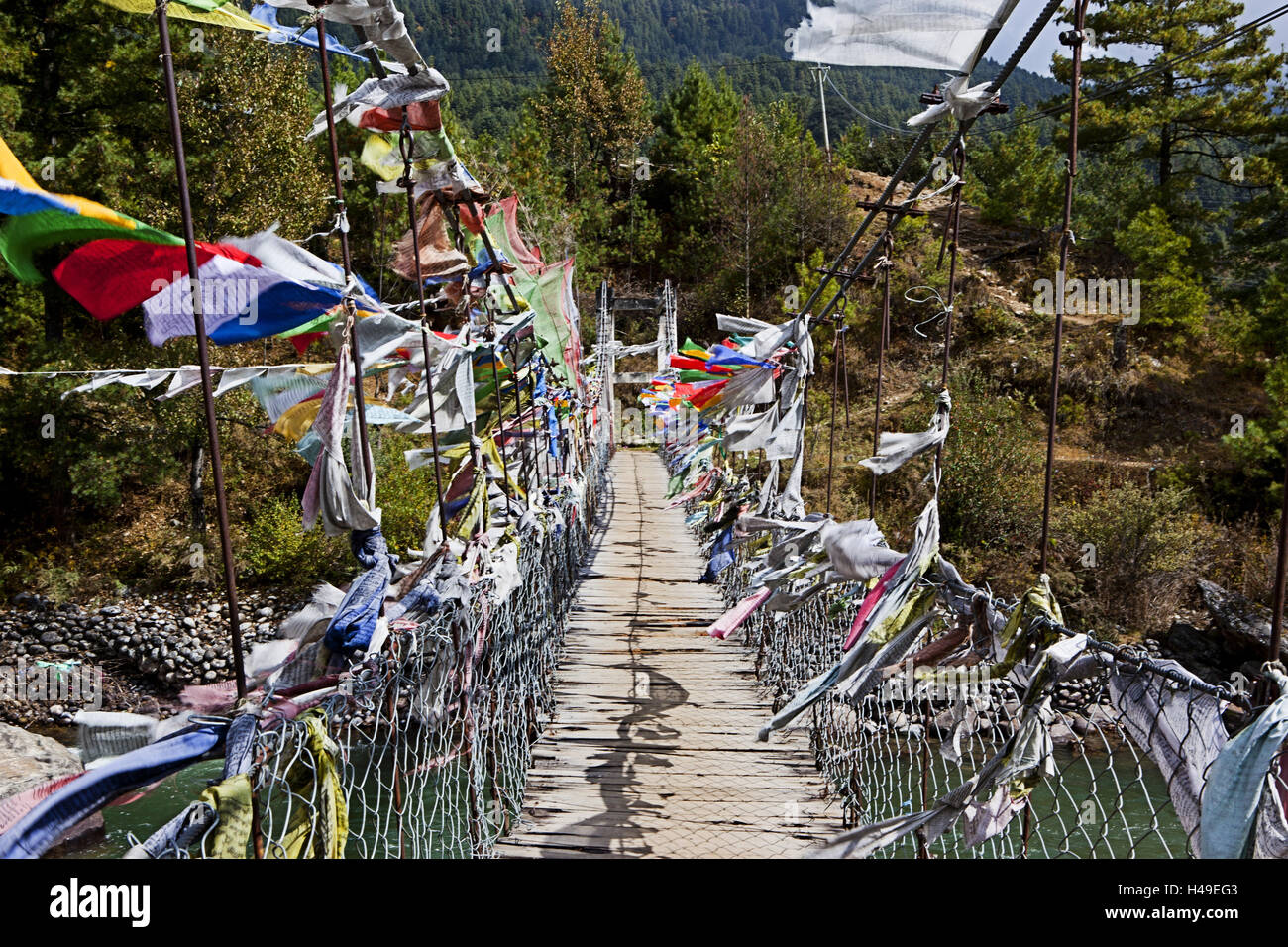 Kingdom Bhutan, suspension bridge with prayer flags Stock Photo - Alamy