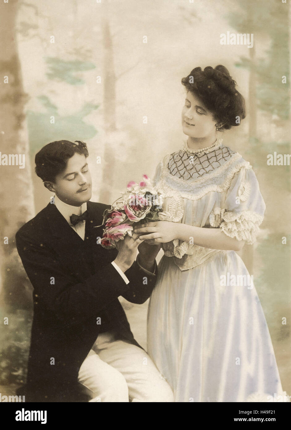 Nostalgia, couple, romantic, bouquet, postcard, nostalgic Stock Photo ...