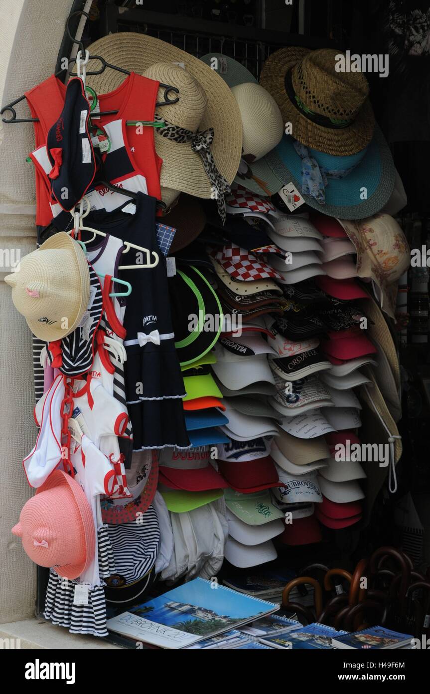 Hats and caps for sale in a gift shop in Dubrovnik, Croatia Stock Photo ...