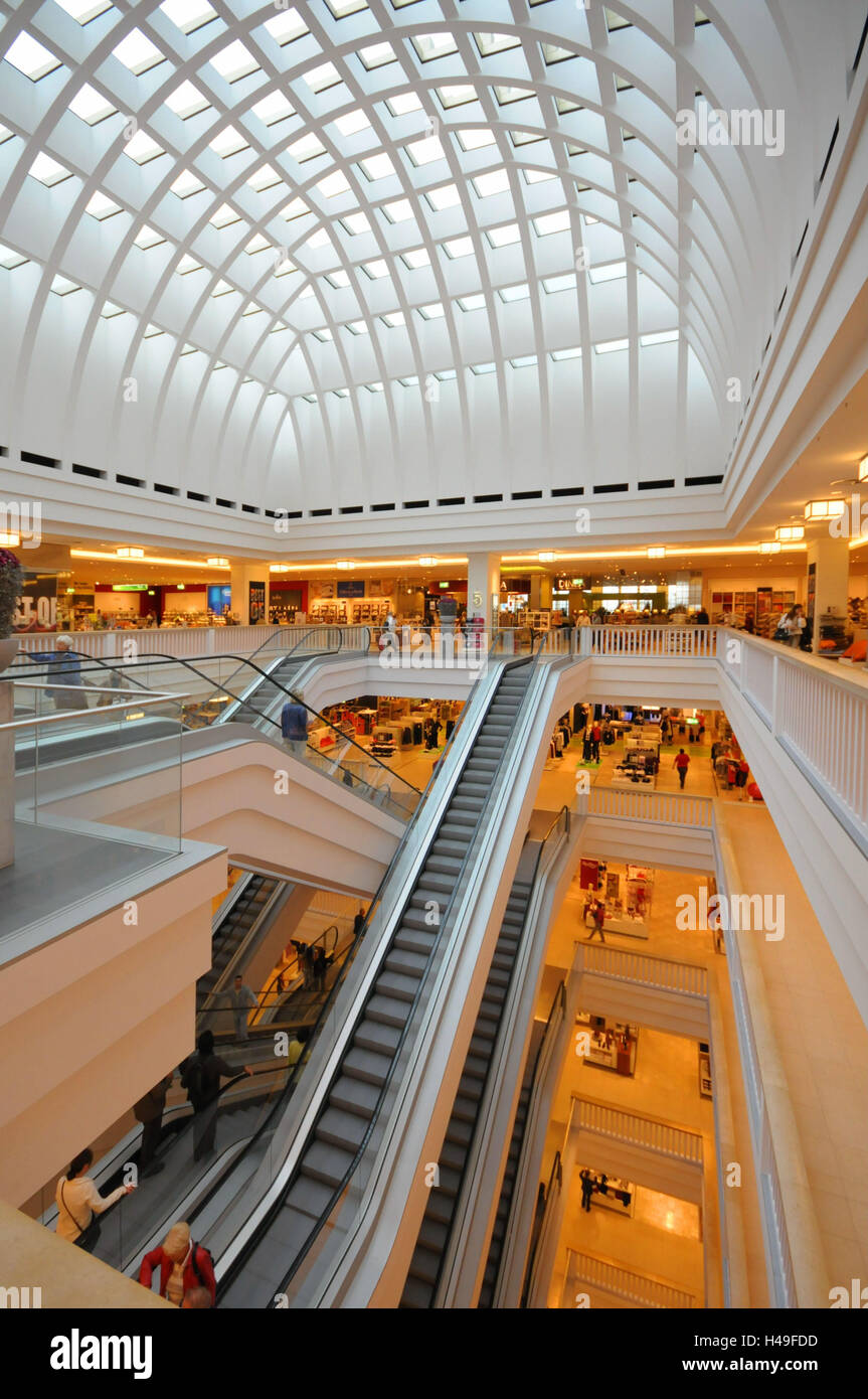 Germany, Berlin, department store, escalators, customers, dome ...
