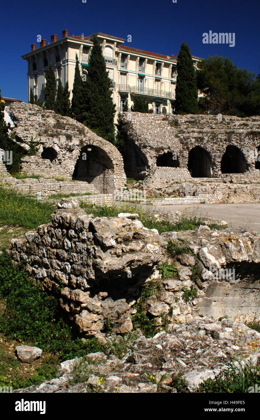 France, Cote d'Azur, Nice, Roman amphitheatre in the part of town of ...