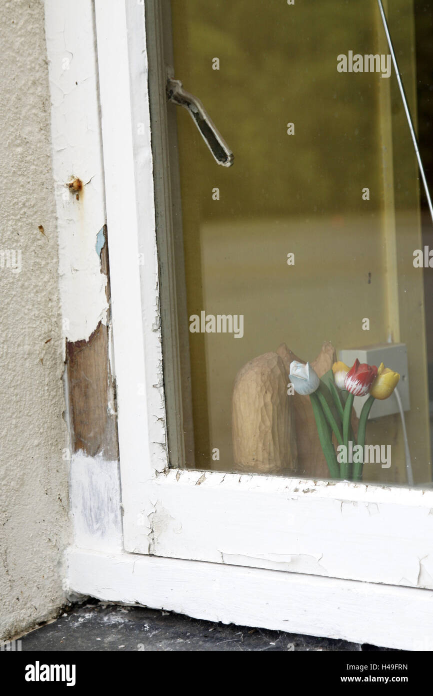 House, wooden window, weather-beaten, detail, residential house, window ...