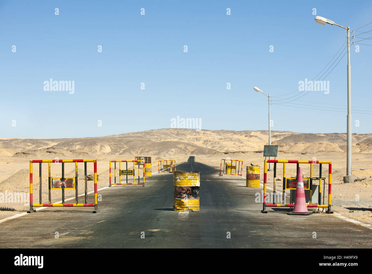 Egypt, police station in country road by the Libyan desert with Kharga ...